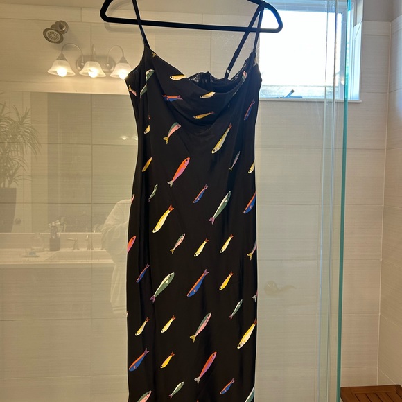 STAUD | Dresses | Staud Black Dress With Multicolored Fish Print | Poshmark